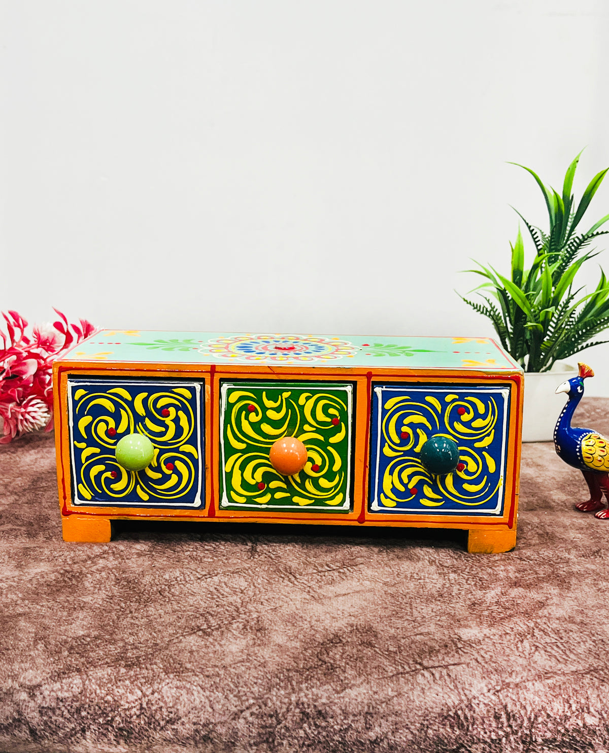 Handcrafted Wooden Ceramic Drawer Box | Colorful Decorative Storage ...